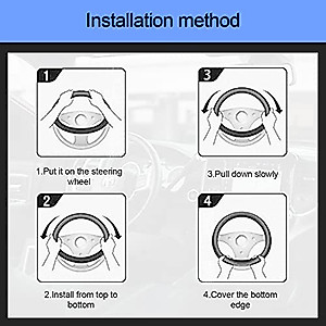 LoyaForba Car Steering Wheel Cover, Soft Leather Breathable Auto Steering Wheel Anti-Slip Protector, Universal Elastic 15 inch Stitching for Men Women Girls, Car Interior Accessories (Black/Blue)