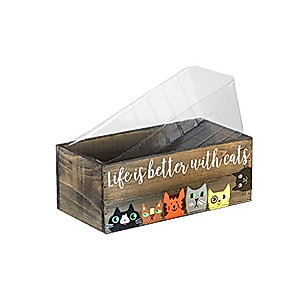 Cat Planter, Life is Better With Cats Wood Planter Box, Cat Mom, Catnip, Cat Lover Gift (Natural Brown Wood)