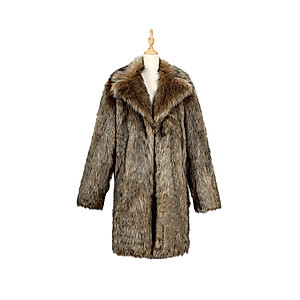 Lafee Bridal Men's Luxury Faux Fur Coat Jacket Winter Warm Long Coats Overwear Outwear (Large, Brown 2)