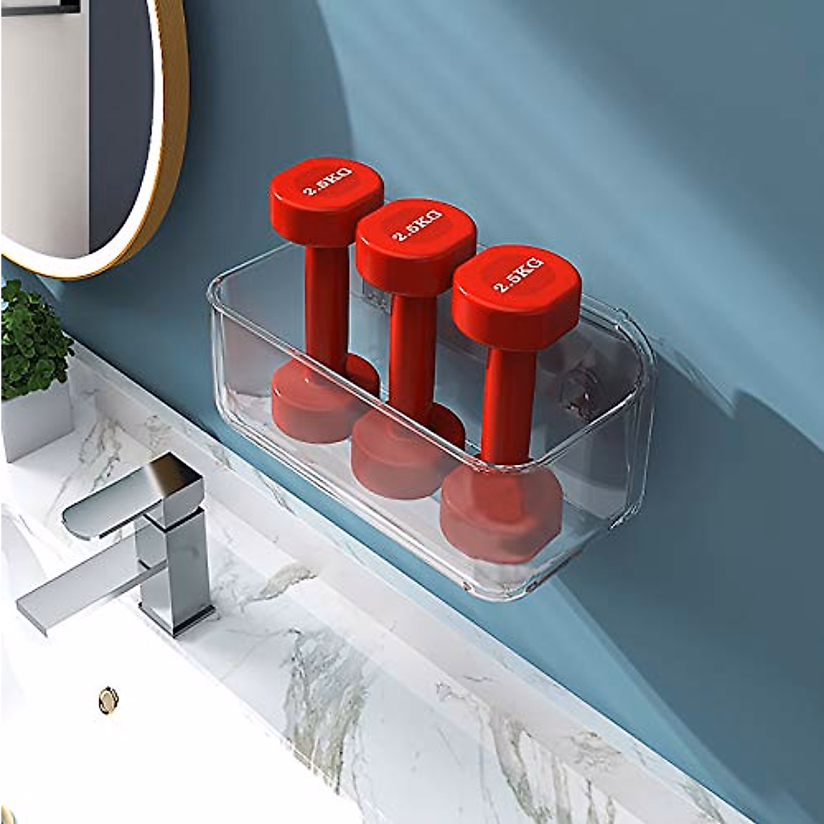 Plastic Wall Mount Organizer Rack Shelf Container Bin Storage Box Holder Basket Hanging Walls/Doors Free Punch for Kitchen, Bathroom, Cabinet, Toilet，Office, Bedroom, Craft Room - Clear (Small)