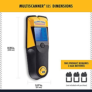 Zircon x85 Center Finding Stud Finder with AC Live Wire Detection and Thermal Wall Scanner for Detecting Water-Filled PEX Tubing up to 2 inches Deep