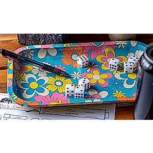 Puff Plate Decorative Metal Serving Tray - Cute Room Decor for Desk, Bathtub, Jewelry, Candle, Food or Coffee Table (Retro Flowers)