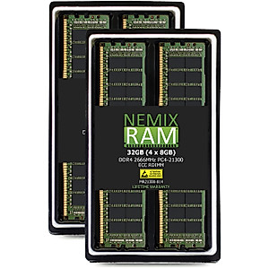 32GB (4x8GB) DDR4-2666MHz PC4-21300 ECC RDIMM 1Rx4 1.2V Registered Server Memory by NEMIX RAM