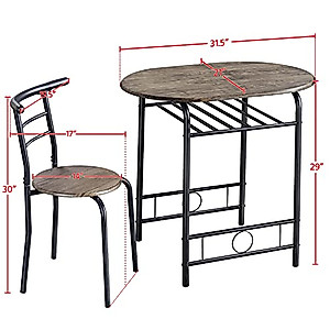 Yaheetech 3 Piece Dining Table Set, Kitchen Table & Chair Sets for 2, Compact Bistro Table Set with Steel Legs, Built-in Wine Rack for Small Space, Apartment, Breakfast Nook, Drift Brown