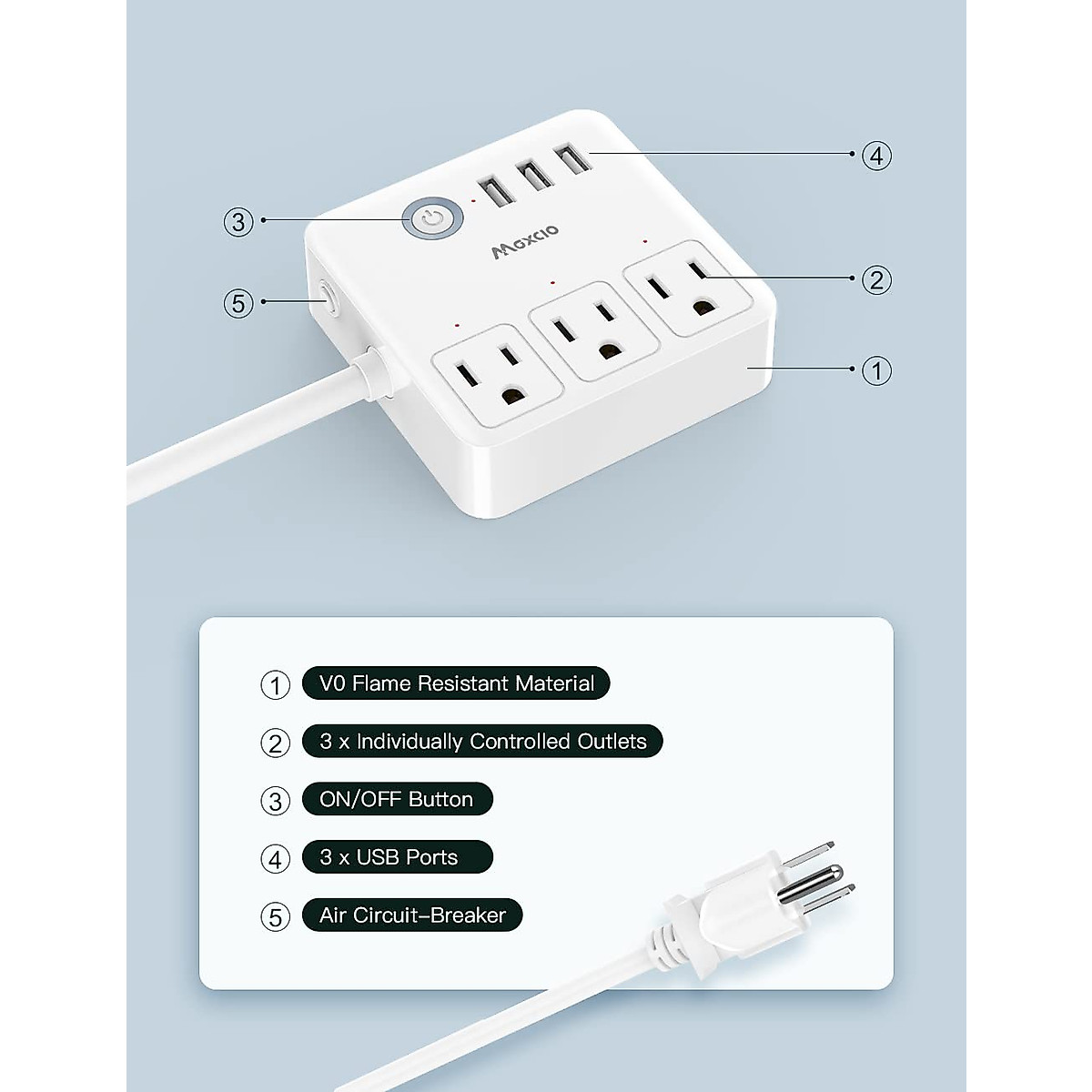 Smart Power Strip, Maxcio USB Surge Protector Compatible with Alexa & Google Home, Smart Outlets with 3 USB Ports, APP Individual Control, Smart Home Office Multi-Plug Extension Cord for Home, Travel