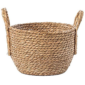 Vintiquewise Decorative Round Wicker Woven Rope Storage Blanket Basket with Braided Handles - Small