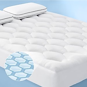 Bedsure Breescape Mattress Pad Full Size, Thick Quilted Mattress Cover Padded, Cooling Pillow Top Full Mattress Topper, with a Deep Pocket Fitted to 8"-21" Mattresses