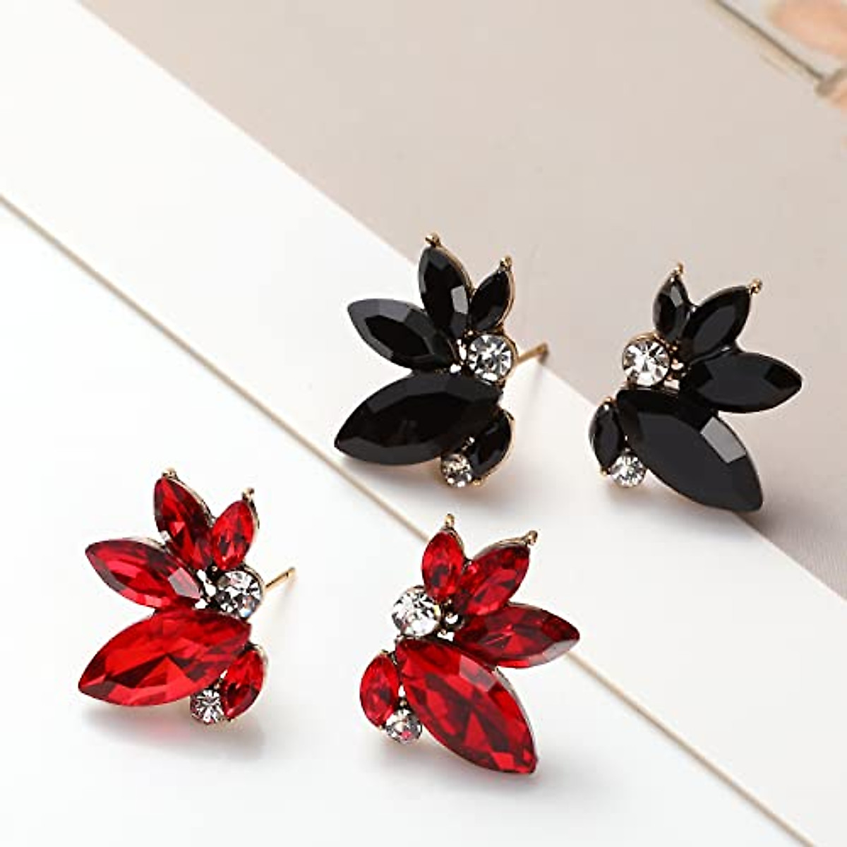 Black Crystal Stud Earrings Small Rhinestone Cluster Earrings Cute Sparkly Earrings for Women Girls Wedding Prom Party