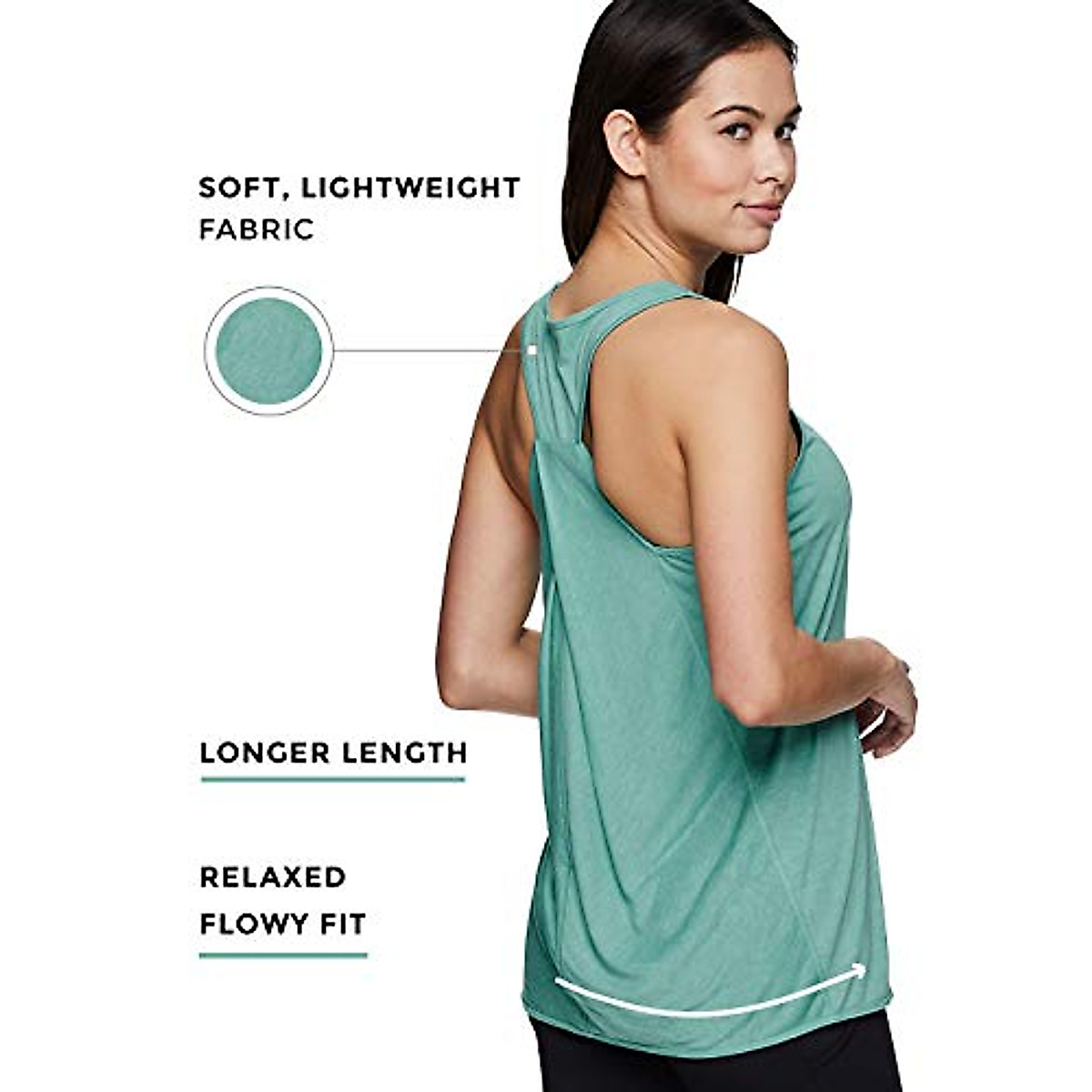 RBX Active Women's Flowy Yoga Workout Super Soft Twist Back Tank Top Tunic Charcoal S21 M