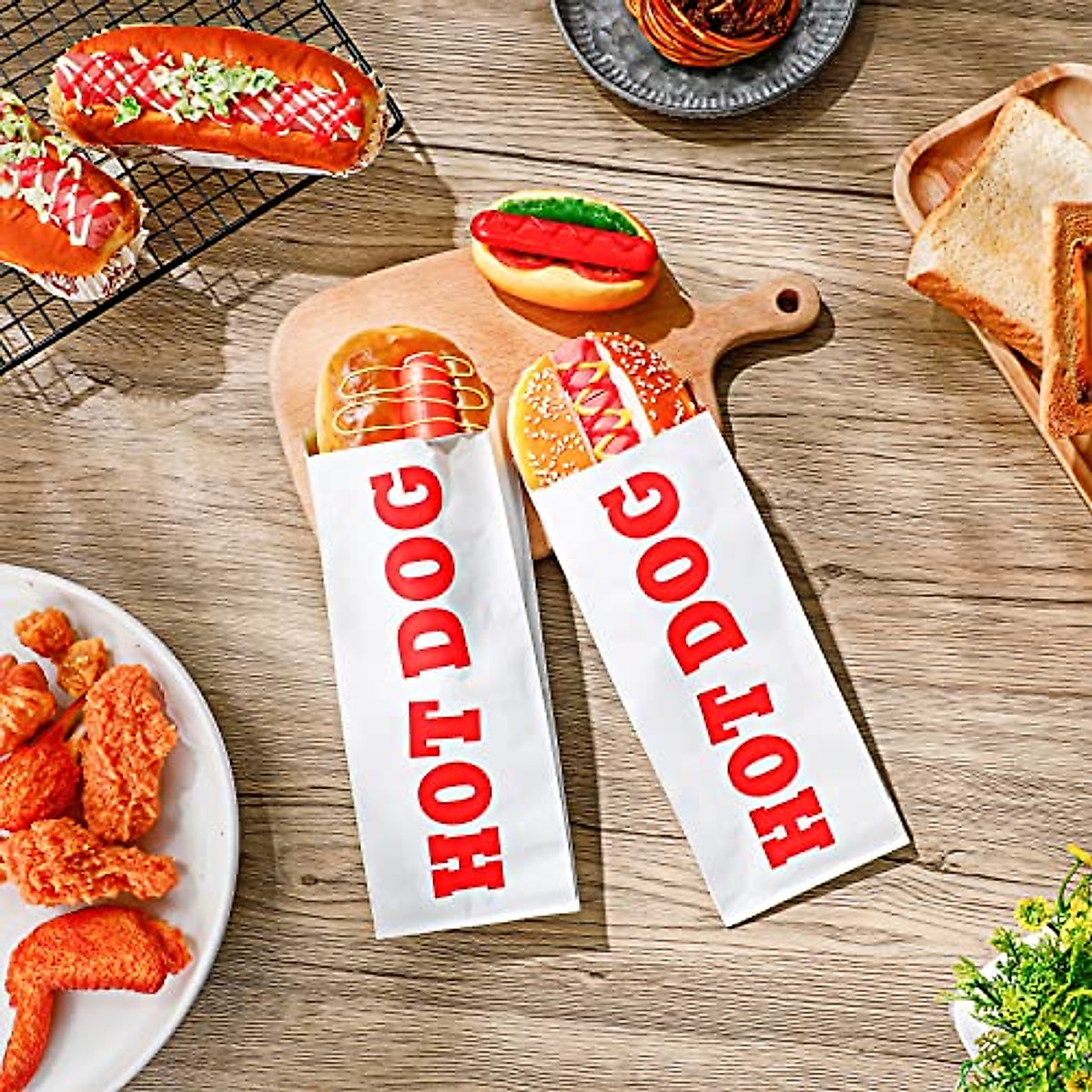 Foil Hot Dog Sleeves Hot Dog Serving Bag to Keep Warm and Fresh in Aluminum Wrap Disposable Bags for Snack Bars, Food Trucks, Take Out, Concession Stands(300 Pcs)