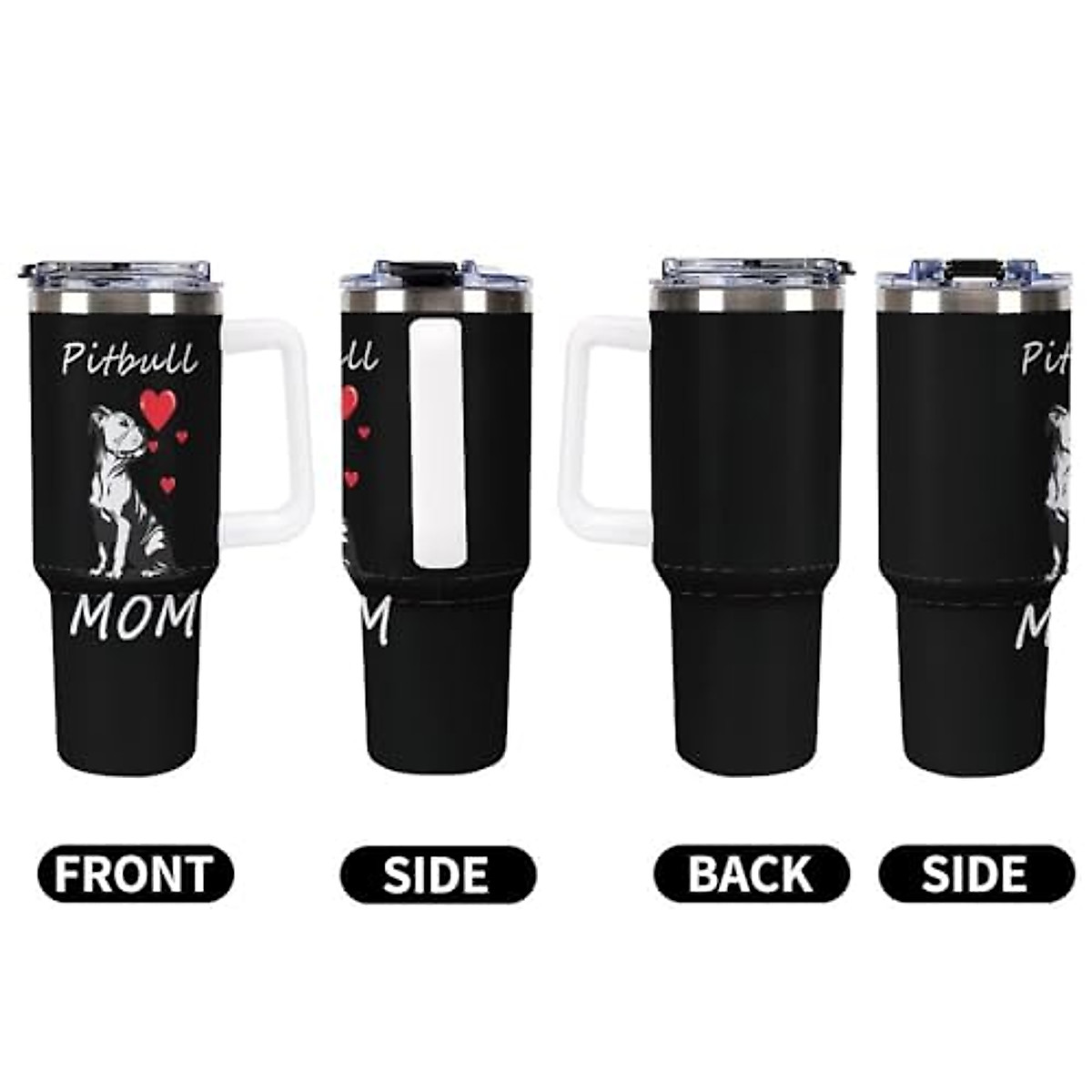 Pitbull Mom 40 Oz Tumbler Insulated Stainless Steel Water Bottle Travel Mug Car Cup with Handle and Straw