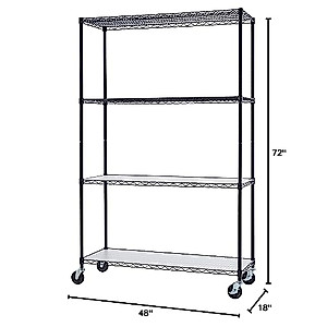 TRINITY 4-Tier NSF Wire Wheels and Liners Shelving Rack Black, 48W x 18D x 72H,