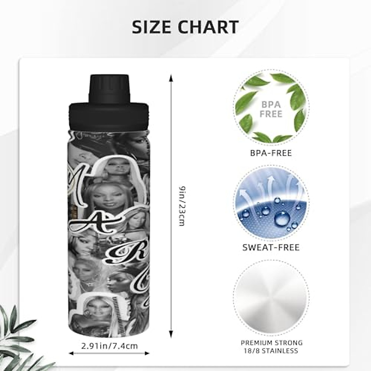 HIKTIEK Mary J Musics Blige Stainless Steel Insulated Tumbler Sports Water Bottle Hot and Cold Travel Cup 18oz