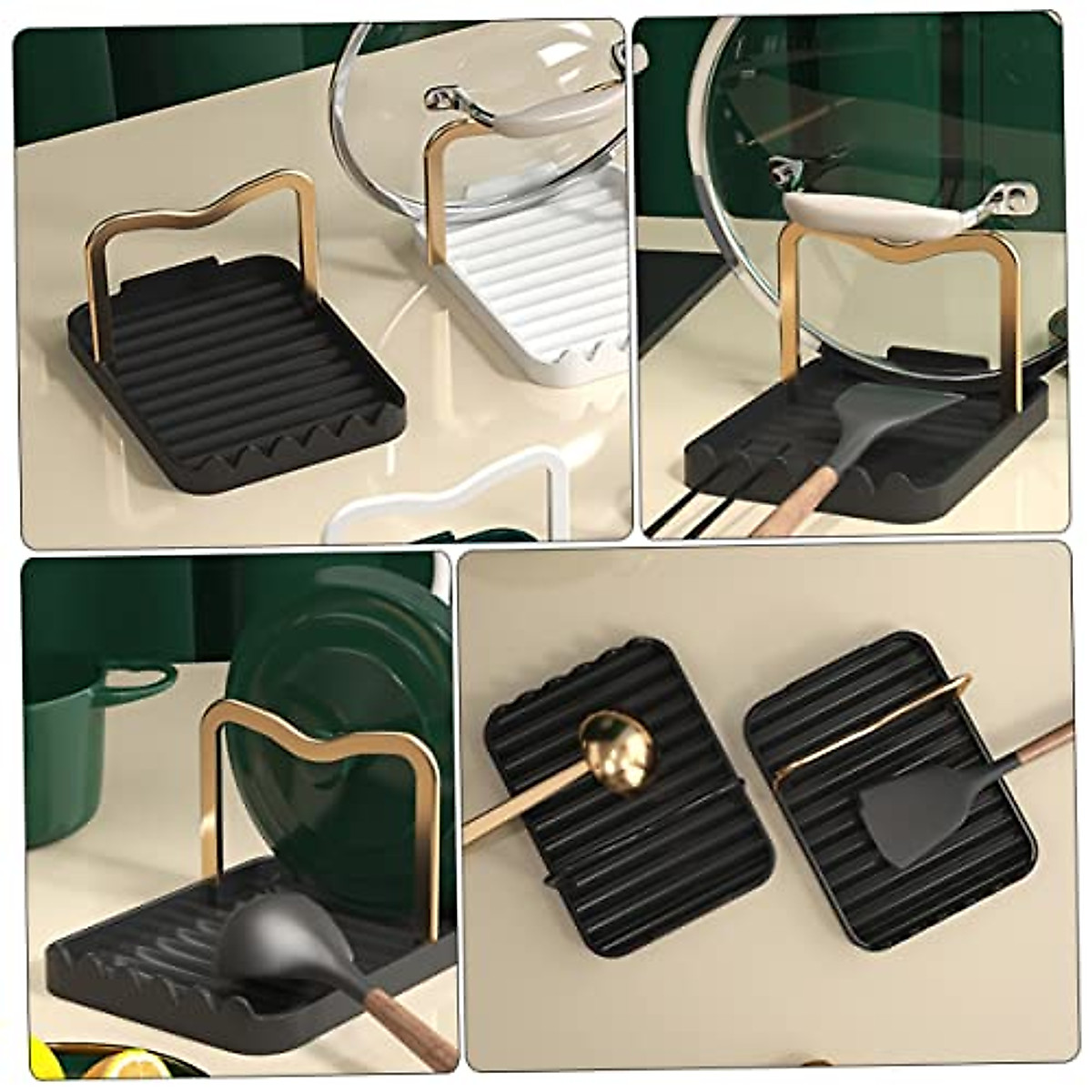 Zerodeko Spoon Stand for Kitchen Ladell Spoons lid and Spoon Rest Pan Cover Stand Pot lid Rack Stove Coffee Spoon Rest Pan Cover Rest Pot lid Storage Space Aluminum Chopstick Rest Household