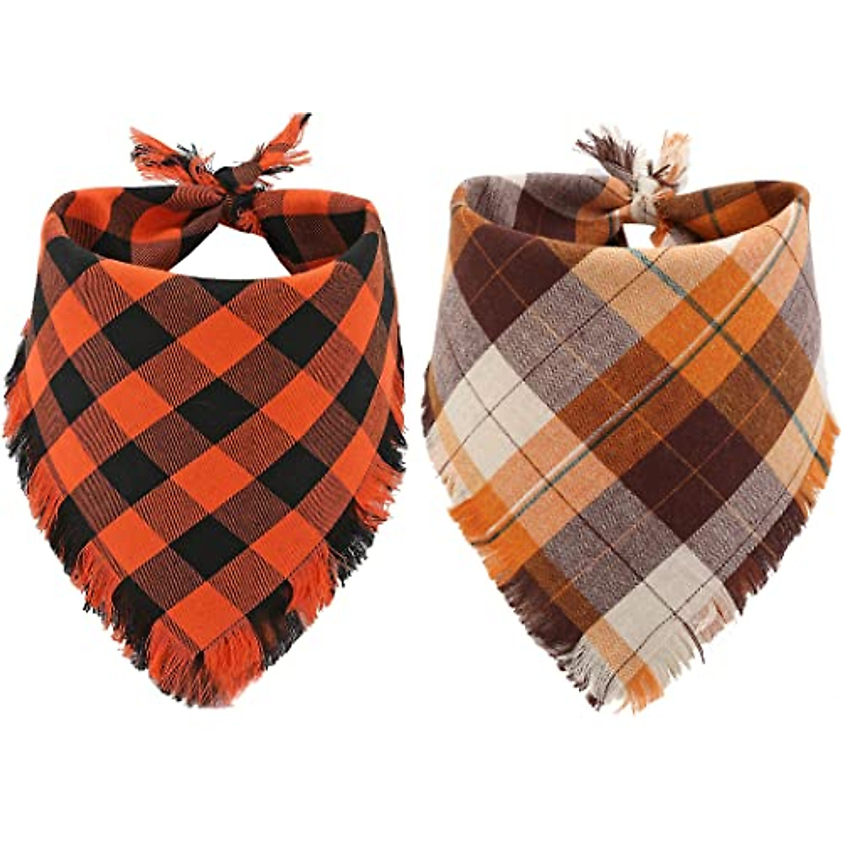 Fall Dog Bandana Autumn Thanksgiving Plaid Reversible Triangle Bibs Scarf Accessories for Dogs Pet