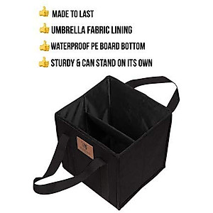 Tuff Viking Large Reusable Grocery Shopping Bags, Long Handles, Durable, Collapsible and Insulated Cooler Bag (Black, Pack of 3 Totes)