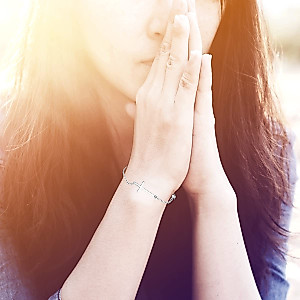 Boniris 925 Sterling Silver Cross Bracelet Womens in Good Faith CZ Chain Bracelet with Cross for Confirmation Anniversary Birthday