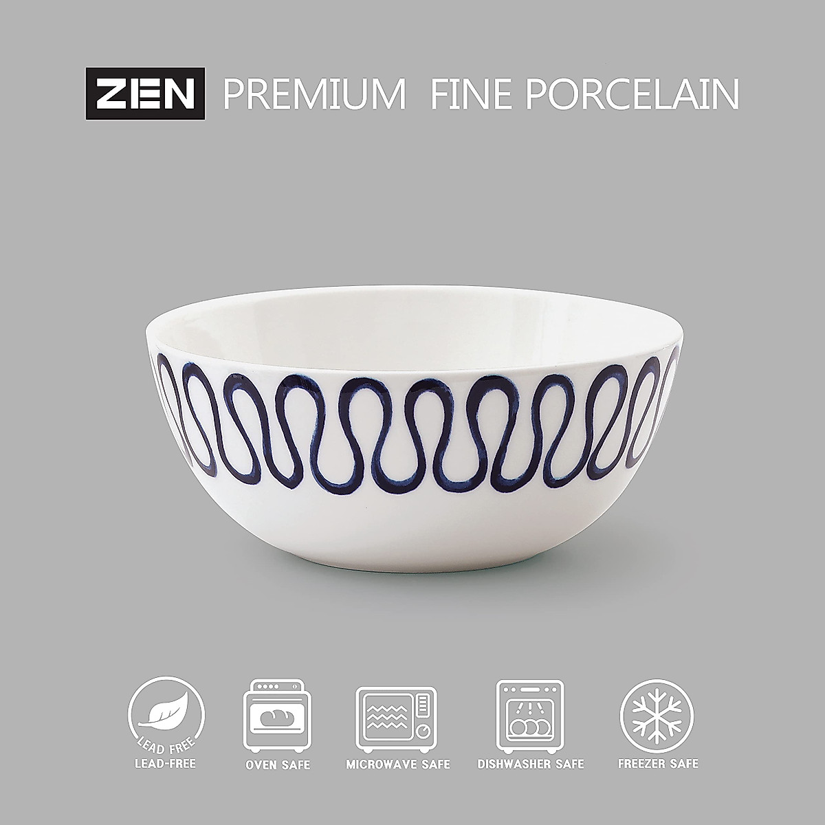 ZEN Scandi Porcelain Noodle Salad Bowls 40oz Set of 4