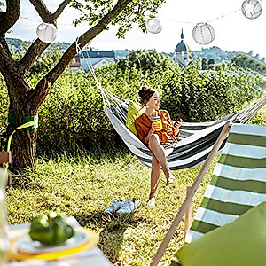 ROOITY Double Hammock Brazilian Hammocks with Portable Carrying Bag,Soft Woven Fabric, Up to 450 Lbs Hanging for Patio,Trees,Garden,Backyard,Porch,Outdoor and Indoor XXX-Large Grey&White Stripe