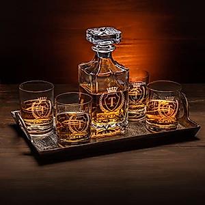 Personalized Whiskey Decanter Set With Glasses - Custom Whisky Drinking Glasses Set of 4 - Engraved Vintage Glassware - Whiskey Gifts for Men, Him, Dad, Birthday, Wedding, Groomsman, Anniversary
