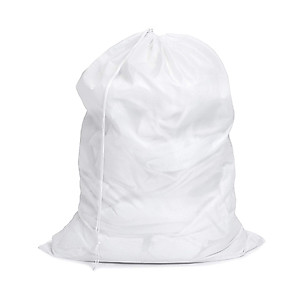 SMART DESIGN Jumbo Laundry Bag with Carry Handle and Push Lock Drawstring - Durable Polyester Nylon Material - Clothes, Sports, Kids - Home Organization Holds 3 Loads - 40 x 30 Inch - White