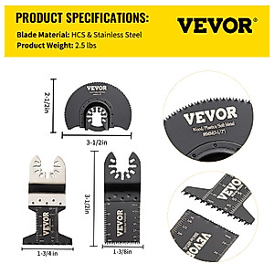 VEVOR 50 PCS Oscillating Saw Blades, Quick Release Multitool Blades Kit, HCS Tool Blades for Wood Plastic Metal Nails Bolts, Compatible with Dewalt Dremel Fein Worx Bosch Makita Milwaukee