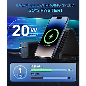 3 in 1 Fast Wireless Charger w/ 20W PD Adapter, Foldable Magnetic Charging Station for Apple Devices, Travel Charging Pad for MagSafe iPhone 15/14/13/12 Series iWatch Ultra 8 7 6 5 4 3 Airpods 3 2 Pro