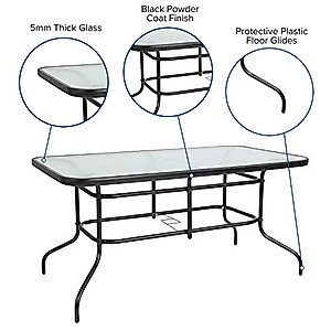 Flash Furniture 6 Flex Comfort Stack Chairs, 55" Tempered Glass Patio Table with Umbrella Hole, Brown