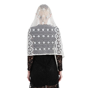 PAMOR Women Chapel Veil Rectangular Mantilla Wrap Shawl Scarf Head Covering Catholic Veils for Church (White)