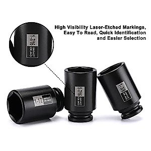 Mayouko 7PCS 1/2 Inch Drive Deep Impact Socket Set, 1-3/8" - 1-3/4", Spindle Axle Nut Sockets, SAE, Deep, 6-Point, CR-MO