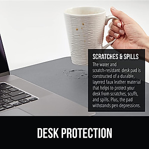 Gorilla Grip Wire Shelf Liner and Desk Protector Pad, Wire Shelf Liner Size 14x24 Pack 3, Hard Plastic, Desk Pad Size 31.5x15.75, Water Stain Resistant Faux Leather Mat, Both in Gray, 2 Item Bundle