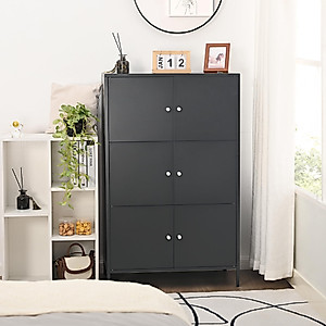HAND IN HAND Buffet Sideboard Cabine, 3-Tier Multipurpose Storage Cabinet, Metal Cabinet with 6 Doors, 14.2 x 27.6 x 44.2 Inches, Suit for Kitchen, Livingroom, Bedroom, Salon, Black