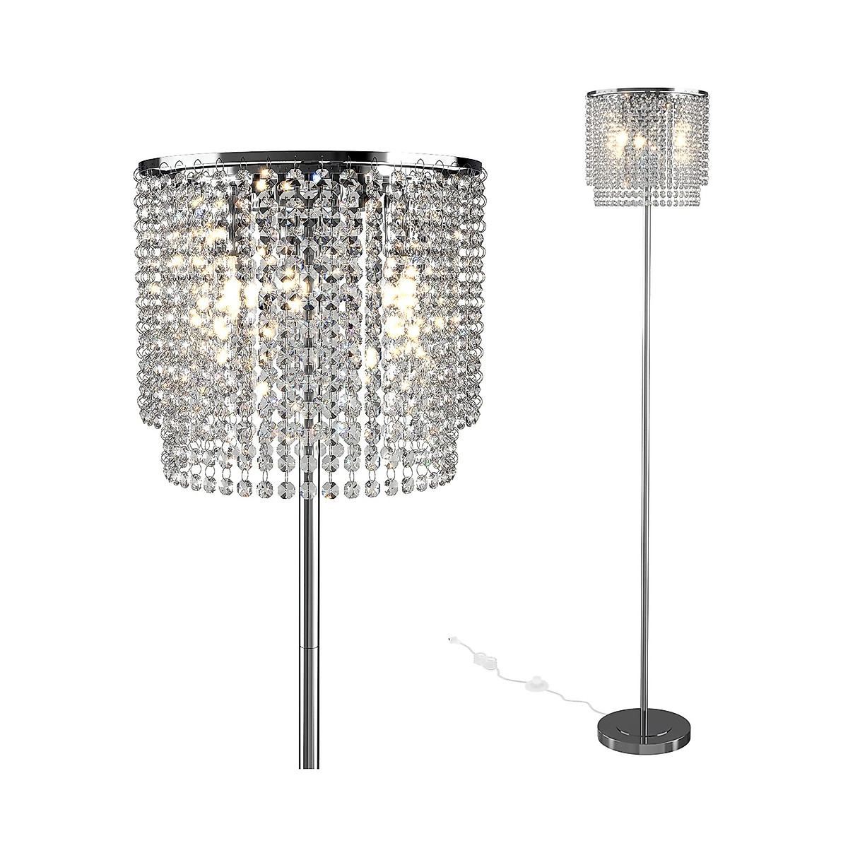 Crystal Floor Lamp, Modern Standing Lights 64.9" Tall Pole Lamp Elegant Chrome Finish with Crystal Shade Floor Lamp Bright Floor Lamp for Living Room Bedroom Office Study Room Girls Room Silver