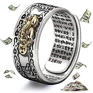 SLINHEWEI 2023 Feng Shui Pixiu Mantra Ring, Anillo Pixiu Feng Shui Ring for Men Women,Ring Adjustable For Wealth And Protection Good Luck Money Amulet, Buddhist Heart Sutra Ring (Multicolor)