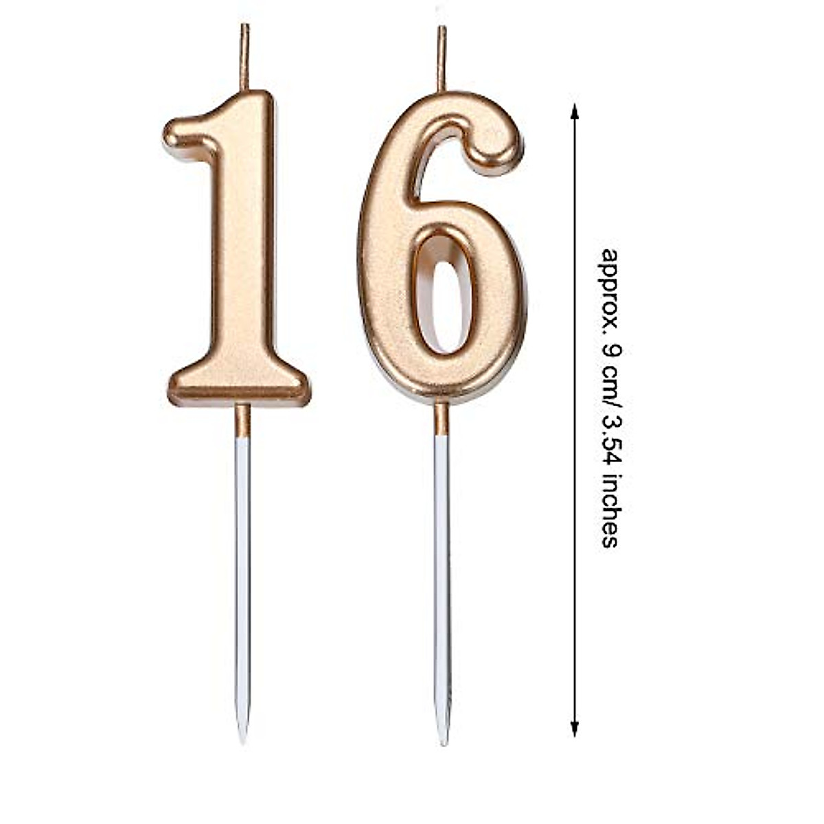 16th Birthday Candles Cake Number Candles Happy Birthday Cake Candles Topper Decoration for Birthday Wedding Anniversary Celebration Favor, Champagne Gold