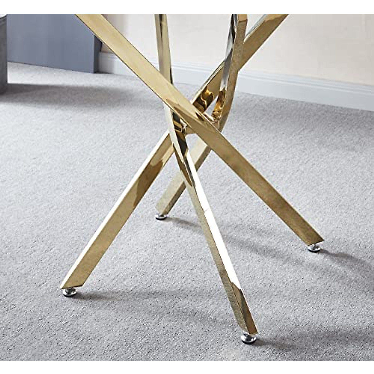 Binrrio 39" Round Dining Table, Modern Clear Beveled Edges Glass Top for 4 with Adjustable Stainless Steel Legs for Home Office Kitchen Dining Room (Gold)