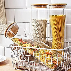 Yiozoi Bamboo Covered Noodle Storage with Handle, High Borosilicate Glass Sealed Kitchen Pasta Food Container