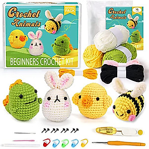 PP OPOUNT Beginner Crochet Kit, Crochet Starter Kit for Adults and Kids, Complete Crochet Set to Make 4 PCS Animals, Learn to Crochet with Step-by-Step Instruction and Video Tutorials