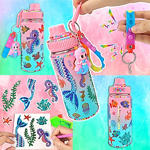 7july Decorate Your Own Water Bottle Kits for Girls Age 4-6-8-10 (Stainless Steel),Mermaid Themed Painting Crafts,Fun Arts and Crafts Gifts Toys for Girls Birthday Christmas