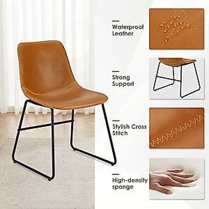 Soohow Set of 2, Kitchen Room Mid Century Midcentury Modern Faux Leather Comfortable, Home, Bistro Coffee Shop, 18" Dining Chairs 2 PCS, Whiskey Brown