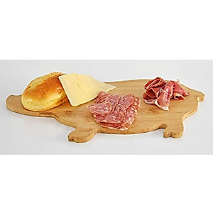 HOME-X Pig-Shaped Bamboo Reversible Cutting Board and Serving Tray, Cheese Board, Kitchen Tray, or Fruit Platter-Natural Color-15 5/8" x 9 1/2" x 5/8"
