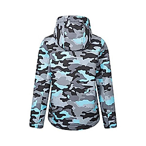 Mountain Warehouse Exodus Kids Softshell Jacket With Hood - Girls Boys Coat Blue Camo 11-12 Years