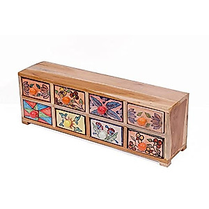 Tyagi-Export -8 Drawer Wide Ceramic Organizer Storage Cabinet Chest of Drawers Unique Pottery Wooden Drawer Box Drawers 10.5 x 3 x 7 Inch