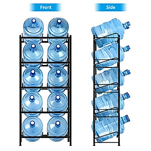 5 Gallon Water Bottle Holder 5 Tiers Water Cooler Jug Rack with 10 Slots Heavy Duty Water Jug Storage Rack for 5 Gallon Dispenser with Floor Protection for Home Office, Black