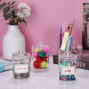 AOZITA 6 Pack Qtip Holder Dispenser for Cotton Ball, Cotton Swab, Cotton Round Pads, Floss - 10 oz Clear Plastic Apothecary Jar Set for Bathroom Canister Storage Organization, Vanity Makeup Organizer