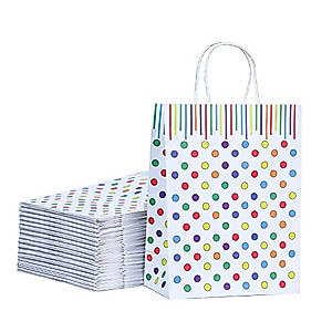 Bekoetoz 40 PCS White Kraft Paper Bags With Handles Bulk Gift Bags For Birthdays,Weddings,Baby Showers,Thanksgiving Christmas,Bridal Shower,Party Favor,Goodie Bags(Medium,Dots)