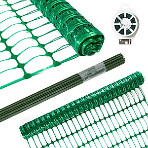 Safety Fence Plastic Mesh Fencing Roll,1 Roll with 25 Steel Stakes, Temporary Reusable Netting for Pool Fence, Garden, Construction