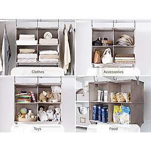 StorageWorks Hanging Closet Organizer with Garment Rod, 4 Section Closet Hanging Shelves, Hanging Clothes Cube Organizer, Mixing of Brown & Beige, 12 ¼" D x 24 ½" W x 28" H