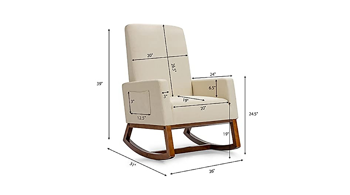 Giantx Upholstered Rocking Chair - Modern Linen Armchair with Wood Base