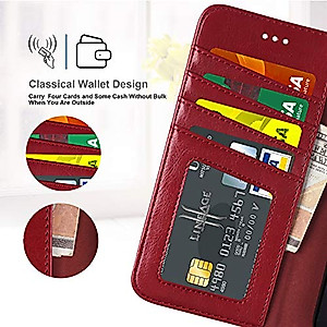 Arae Wallet Case for iPhone XR PU Leather flip case Cover [Stand Feature] with Wrist Strap and [4-Slots] ID&Credit Cards Pocket for iPhone XR 6.1 inch (Wine red)